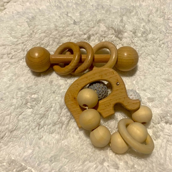 Accessories | 2 Piece Montessori Baby Wooden Toy Rattles Wooden Teether ...